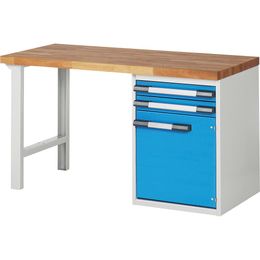 eurokraft pro Werkbank, Baukastensystem Serie 7000, 2 Schubladen, 1 Schrank, Tiefe 700 mm, BxT 1500 x 700 mm