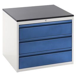 Rau Schubladenschrank mit Teleskopführungen, Höhe 640 mm, Schubladen 3 x 180 mm, lichtgRau / enzianblau, Breite 770 mm