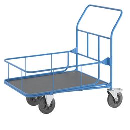 eurokraft pro Plattform-CC-Wagen, mit Geländer, Tragfähigkeit 300 kg, 2 Lenkrollen mit Doppelstopp