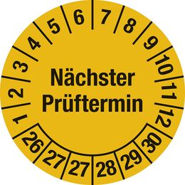 Mehrjahresplakette, Nächster Prüftermin, Dokumentenfolie, Ø 25 mm, VE 10 Stk, 26 - 31 kaiserkraft