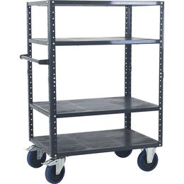 eurokraft pro Etagenwagen CustomLine, 4-seitig offen, 4 Etagen, anthrazitgrau RAL 7016, Vollelastik