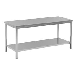 eurokraft basic Edelstahl-Arbeitstisch, 1 Fachboden voll, Breite 1800 mm