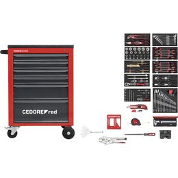 Gedore Werkstattwagen MECHANIC, befüllt, 6 Schubladen, 166 Teile, rot/schwarz, HxBxT 910 x 628 x 418 mm
