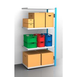 eurokraft pro Fachboden-Steckregal, blau / verzinkt, Regalhöhe 2000 mm, Fachbodenbreite 965 mm, Anbauregal, Fachbodentiefe 650 mm