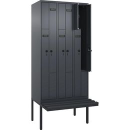 Z-Spind Evolo PLUS Sitzbank, 3 Abteile, grau, B 900 mm, Sicherheits-Drehriegel, mit auskragender Sitzbank, Kunststoff kaiserkraft