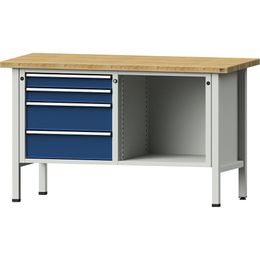 ANKE Werkbank, Gestellbauweise Serie V, 4 Schubladen, 1 Ablageboden, Buche massiv, Höhe 890 mm