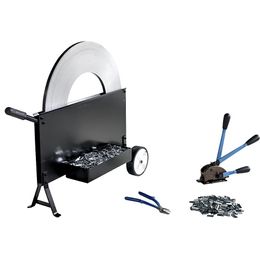 ratioform Umreifungs-Set, Stahlband, Spann- und Verschlussgerät, Schere, fahrbarer Abroller, Band, Verschlusshülsen, Bandbreite 16 mm