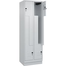 C+P Z-Spind Classic PLUS, 2 Abteile, lichtgrau, B 600 mm, mit Bodensockel, Drehriegel