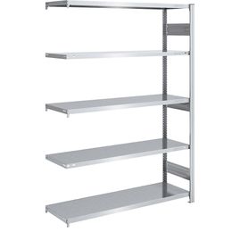 hofe Schwerlast-Steckregal, verzinkt, beidseitig, Regalhöhe 2000 mm, 5 Böden, Anbauregal, BxT 1300 x 500 mm