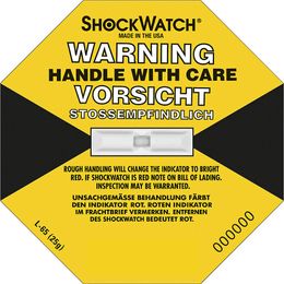 Shockwatch Pr&auml;zisionsindikator, inkl. Label, VE 10 Stk, 25 g / 50 ms, gelb, ab 10 VE kaiserkraft