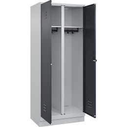 C+P Schwarz-Weiß-Spind Classic PLUS, 1 Abteil, lichtgrau / grau, HxB 1950 x 800 mm, mit Bodensockel, Drehriegel