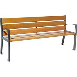 PROCITY Holzsitzbank SILAOS® mit Rückenlehne, Höhe 866 mm, Länge 1800 mm, anthrazitgrau, Eiche-Dekor hell