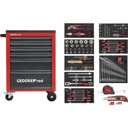 Gedore Werkstattwagen MECHANIC, befüllt, 6 Schubladen, 119 Teile, rot/schwarz, HxBxT 910 x 628 x 418 mm