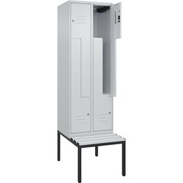 C+P Z-Spind Classic PLUS Sitzbank, 2 Abteile, lichtgrau, B 600 mm, Zylinderschloss, untergebaut, Kunststoff