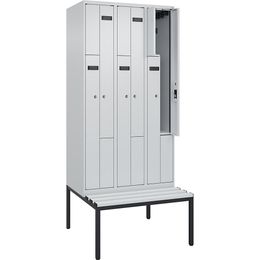Z-Spind Evolo PLUS Sitzbank, 3 Abteile, lichtgrau / lichtgrau, B 900 mm, Zylinderschloss, mit untergebauter Sitzbank, Kunststoff kaiserkraft