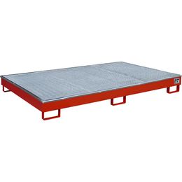 eurokraft pro Regal-Bodenwanne mit PE-Einsatz, mit Rost, 240 l, LxBxH 2165 x 1315 x 230 mm, rot, ab 3 Stk