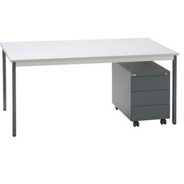 eurokraft basic Komplettb&uuml;ro SATO, Schreibtisch + Rollcontainer, 590 mm tief, Rollcontainer mit 3 Sch&uuml;ben
