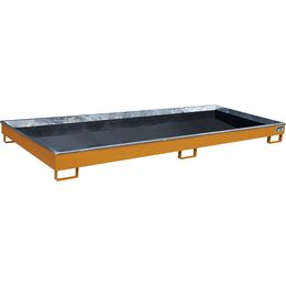 eurokraft pro Regal-Bodenwanne mit PE-Einsatz, 240 l Auffangvolumen, LxBxH 3265 x 1315 x 195 mm, orange, ab 3 Stk