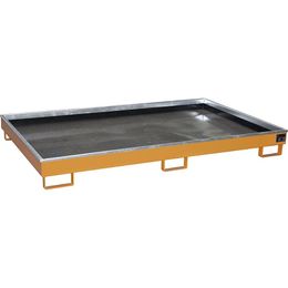 eurokraft pro Regal-Bodenwanne mit PE-Einsatz, 240 l Auffangvolumen, LxBxH 2165 x 1315 x 230 mm, orange