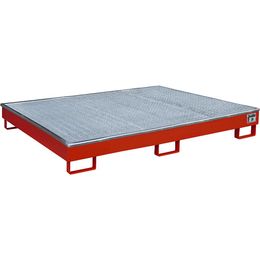 eurokraft pro Regal-Bodenwanne mit PE-Einsatz, mit Rost, 256 l, LxBxH 1765 x 1315 x 255 mm, rot, ab 3 Stk