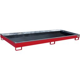 eurokraft pro Regal-Bodenwanne mit PE-Einsatz, 240 l Auffangvolumen, LxBxH 3265 x 1315 x 195 mm, rot, ab 3 Stk