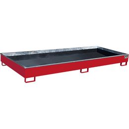eurokraft pro Regal-Bodenwanne mit PE-Einsatz, 540 l Auffangvolumen, LxBxH 3265 x 1315 x 270 mm, rot, ab 3 Stk