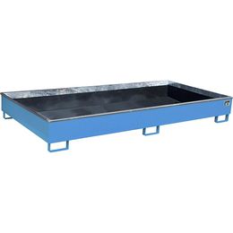 eurokraft pro Regal-Bodenwanne mit PE-Einsatz, 540 l Auffangvolumen, LxBxH 2665 x 1315 x 305 mm, blau, ab 3 Stk