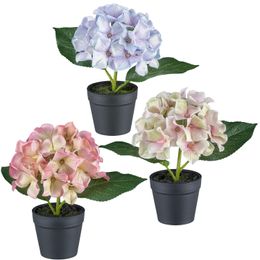 Kunstblume Creativ green "Mini-Hortensie in Pastellfarben", bunt, B:25cm H:20cm L:13cm, Kunststoff, Kunstpflanzen, mit Glitzerschimmer