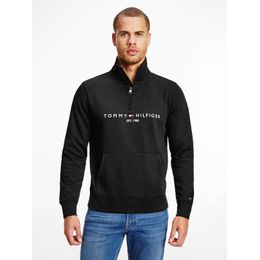 Sweatshirt Tommy Hilfiger "TOMMY LOGO MOCKNECK", Herren, Gr. M, schwarz, Obermaterial: 70% Baumwolle, 30% Polyester, normal, Rippbündchen, Sweatshirts