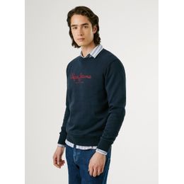 Sweatshirt Pepe Jeans "MACBETH PLAIN CREW", Herren, Gr. L, blau (dulwich blau), Sweatware, Obermaterial: 70% Baumwolle, 30% Polyester, bedruckt, unifarben, regular fit, Rundhals, Rippbündchen, Sweatshirts, Regular Fit mit Rundhals