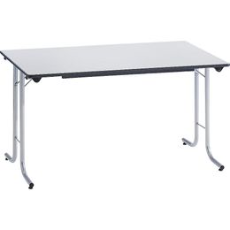 Klapptisch, mit abgerundeten Kanten, Rundrohr-Gestell, Plattenform rechteckig, 1200 x 700 mm, Gestell alufarben, Platte lichtgrau kaiserkraft