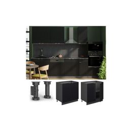 VICCO Unterschrank Fame-Line Anthrazit Schwarz gestreift 80 cm mit Arbeitsplatte Marmor-Wei&szlig;