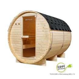 Artsauna Fasssauna Spitzbergen 220 - 6 Personen, 8 kW Ofen, Zubeh&ouml;r - Fichtenholz Sauna