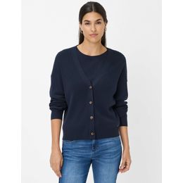 Cardigan Brax "Style ANIQUE", Damen, Gr. 44, blau (navy), Strick, 50% Viskose, 35% Polyamid, 15% Wolle, V-Ausschnitt, Strickjacken