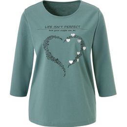 CR&Eacute;ATION L Damen 3/4-Arm-Shirt mit Herz-Motiv jade-schwarz Gr&ouml;&szlig;e 40