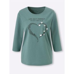 WITT Damen 3/4-Arm-Shirt mit Herz-Motiv, jade-schwarz, Gr&ouml;&szlig;e 42