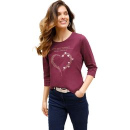 CR&Eacute;ATION L Damen 3/4-Arm-Shirt mit Herz-Motiv bordeaux-beige Gr&ouml;&szlig;e 50