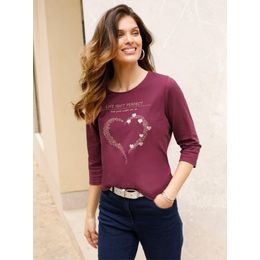 WITT Damen 3/4-Arm-Shirt mit Herz-Motiv, bordeaux-beige, Gr&ouml;&szlig;e 50