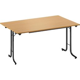 Klapptisch, mit abgerundeten Kanten, Rundrohr-Gestell, Plattenform rechteckig, 1200 x 700 mm, Gestell schwarz, Platte Buche-Dekor kaiserkraft