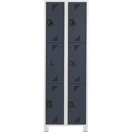eurokraft pro 3er-Schließfachschrank Bremen, 2 Abteile, lichtgrau / anthrazitgrau, Breite 600 mm, 6 Fächer