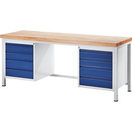 Rau Werkbank, Gestellbauweise, 8 Schubladen Größe L, Tiefe 700 mm, Breite 2000 mm