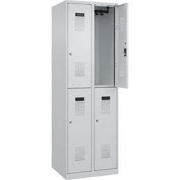 C+P Doppelstock-Spind Evolo PLUS, 2 Abteile, lichtgrau, B 600 mm, mit Bodengleitern, Zylinderschloss