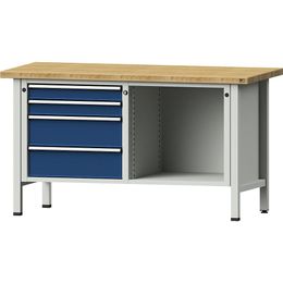 ANKE Werkbank, Gestellbauweise Serie V, 4 Schubladen, 1 Ablageboden, Buche massiv, Höhe 840 mm