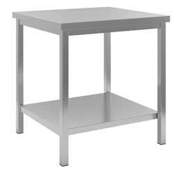 eurokraft basic Edelstahl-Arbeitstisch, 1 Fachboden voll, Breite 800 mm
