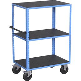 eurokraft pro Etagenwagen CustomLine, 4-seitig offen, 3 Etagen, lichtblau RAL 5012, Vollgummi