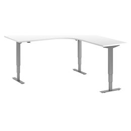 Schreibtisch Atlanta, elektrisch höhenverstellbar, L-Form, BxT 1800 x 2000 mm, weiß/silber, rechts kaiserkraft