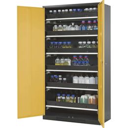 ASECOS Labor-Chemikalienschrank, 2-türig, hoch, 6 Auszüge, ohne Sichtfenster, gelb
