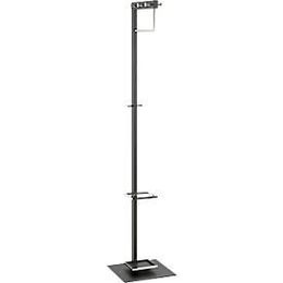 Garderobenständer HAKU, 8 Knöpfe mit jeweils 5 kg Tragkraft, Schirmhalterung, B 350 x T 410 x H 1750 mm, Stahlrohr pulverbeschichtet/Metall, chrom-schwarz