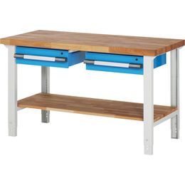 eurokraft pro Werkbank, Baukastensystem Serie 7000, 2 Schubladen 150 mm, BxT 1500 x 700 mm
