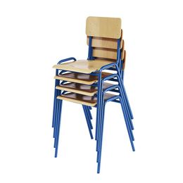 eurokraft basic Stapelstuhl, Buchensperrholz, VE 4 Stk, Gestell enzianblau